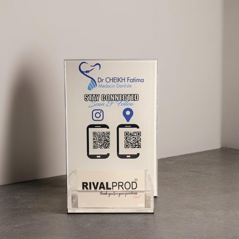 Acrylic Business Card Holder with Dual QR Codes - Rival Prod